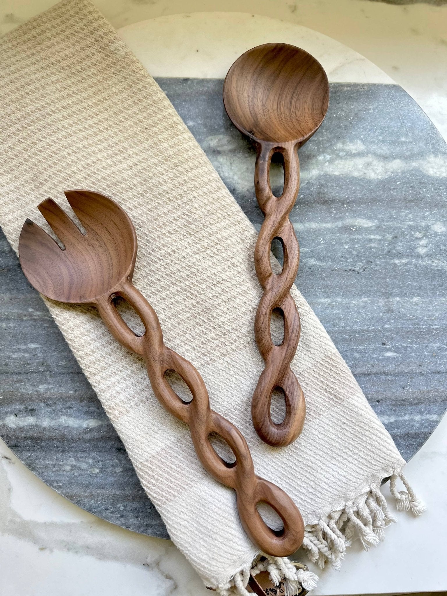 Salt & York | Walnut Wood Salad Server Set: Handmade Serving Tongs ...